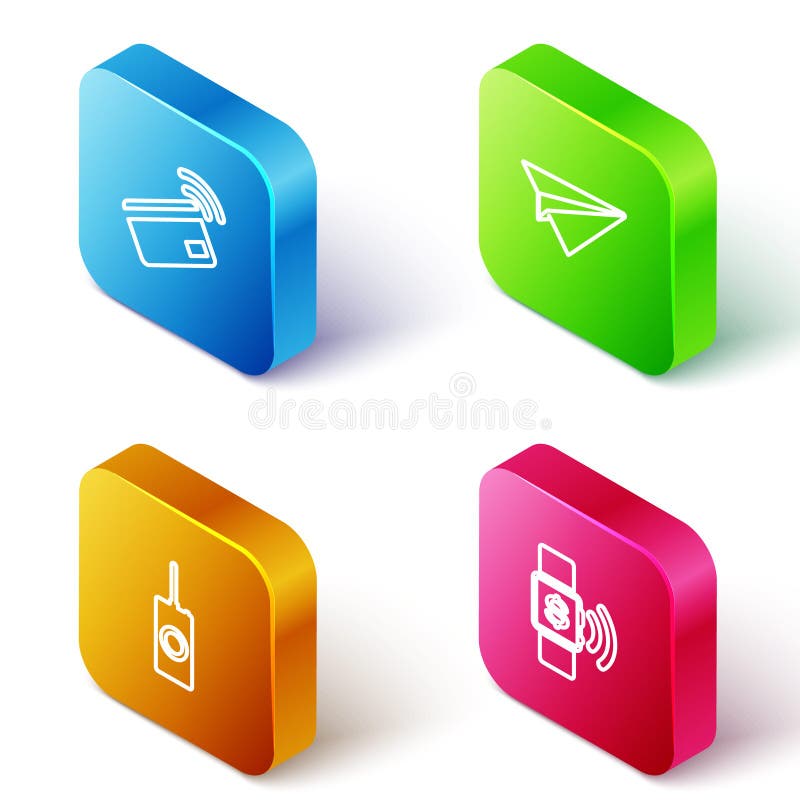 Set Isometric Line Contactless Payment, Paper Plane, Remote Control and ...