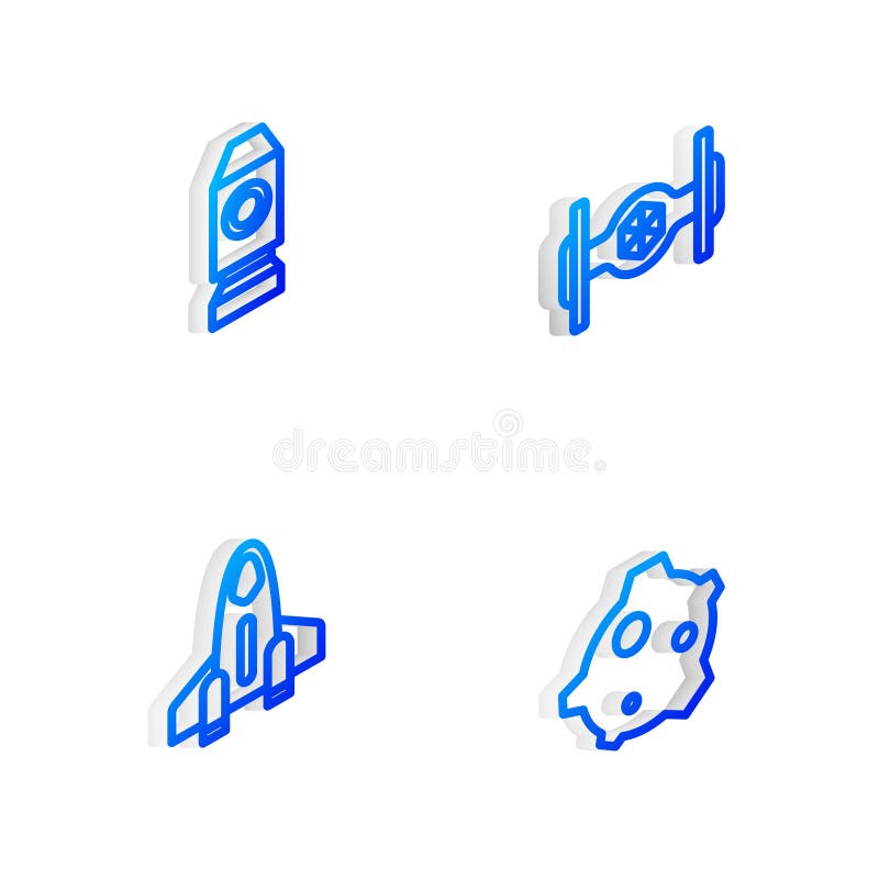 Set Isometric Line Cosmic Ship, Rocket, and Asteroid Icon. Vector Stock ... Set Isometric Line Cosmic Ship, Rocket, and Asteroid Icon. Vector Stock ...