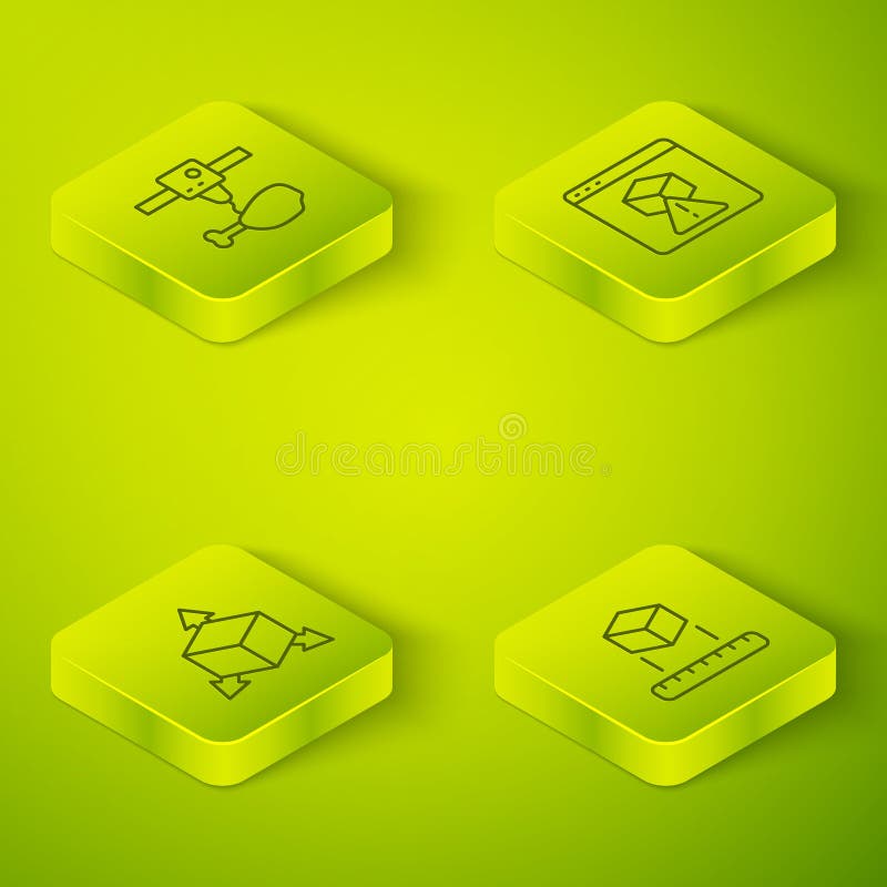 Set Isometric Line 3D Printer, Isometric Cube, and Chicken Leg Icon ...