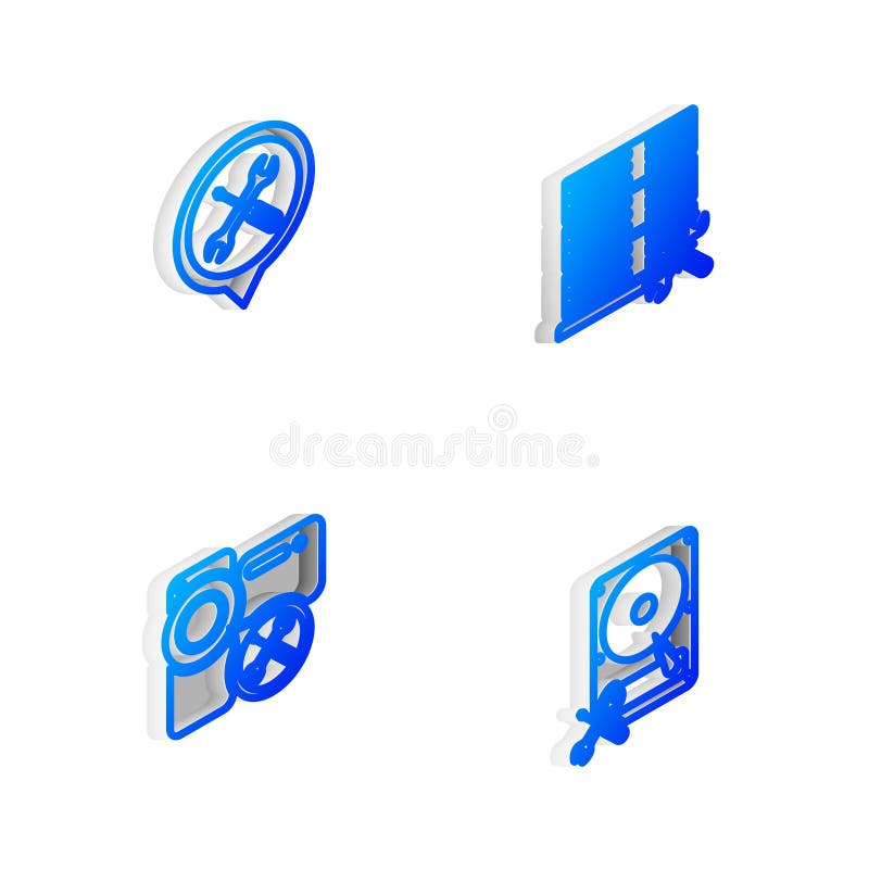 Set Isometric Line Database Server Service, Location, Video Camera and ...