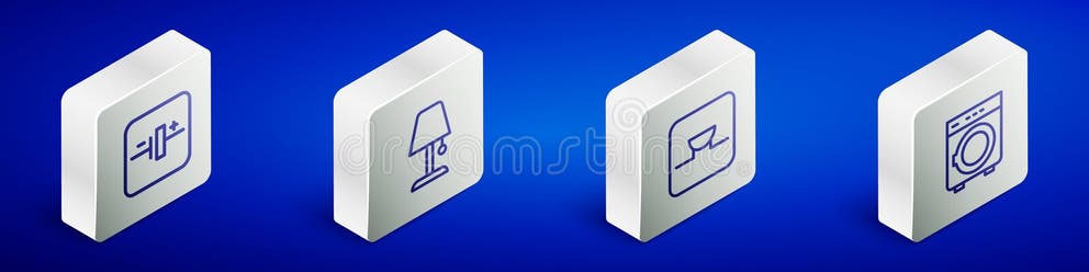 Set Isometric Line DC Voltage Source, Table Lamp, Buzzer in Electronic ...