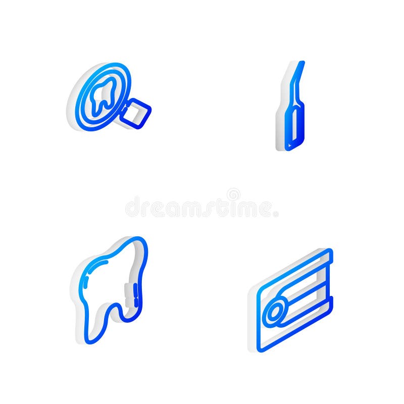 Set Isometric Line Dental Explorer Scaler, Search, Tooth and Dentures ...
