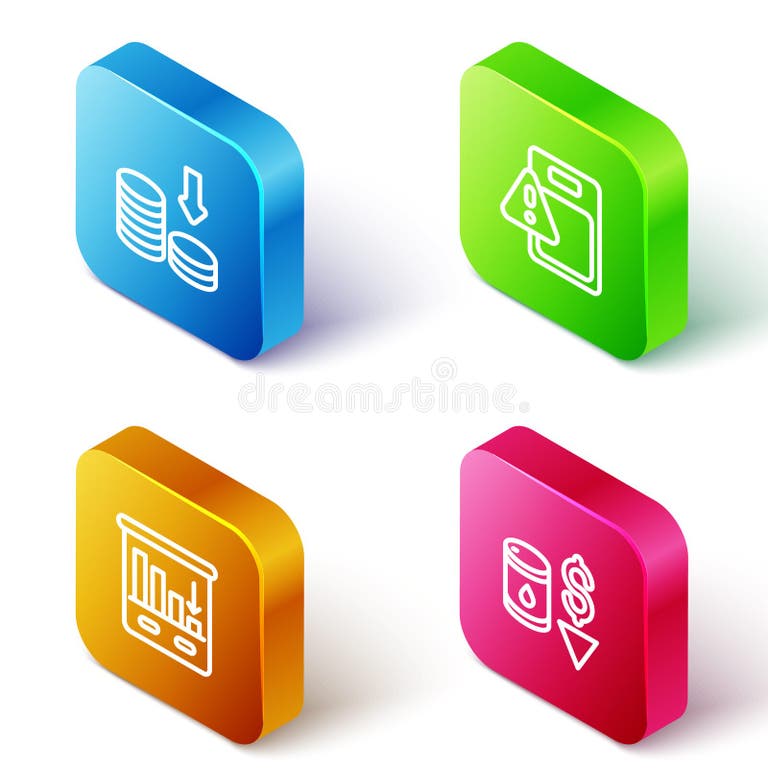 Set Isometric Line Dollar Rate Decrease, Global Economic Crisis, Pie Chart Infographic and Drop ...