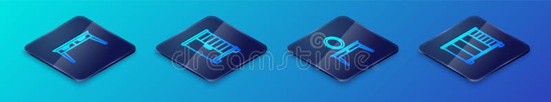 Set Isometric Line Dressing Table, Office Desk, Wardrobe and Icon ...