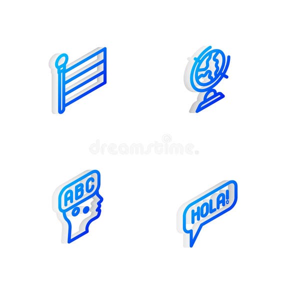 Set Isometric Line Earth Globe, Flag, Learning Foreign Languages and ...