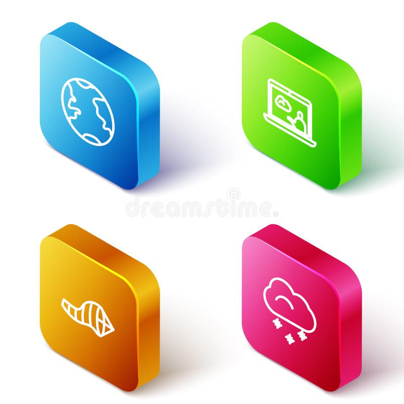 Set Isometric Line Earth Globe, Weather Forecast, Cone Meteorology ...
