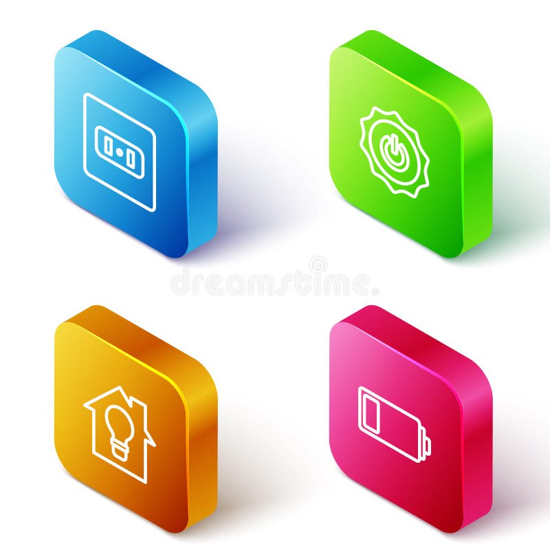 Set Isometric Line Electrical Outlet, Power Button, Smart House and ...