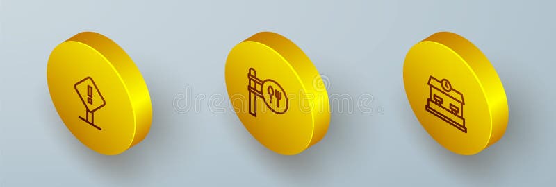 Set Isometric Line Exclamation Mark in Square, Cafe and Restaurant ... Set Isometric Line Exclamation Mark in Square, Cafe and Restaurant ...