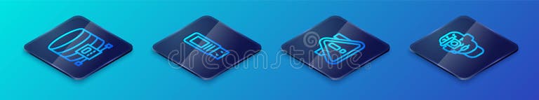 Set Isometric Line Exclamation Mark in Triangle, Cloud Database, Smart ...