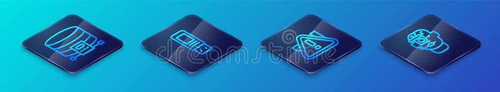 Set Isometric Line Exclamation Mark in Triangle, Cloud Database, Smart ...