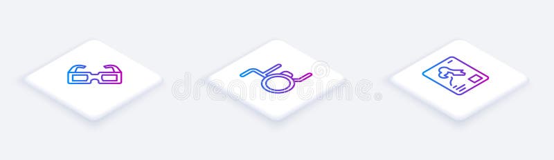 Set Isometric Line Eyeglasses, Wheelchair and X-ray Shots. White Square ...