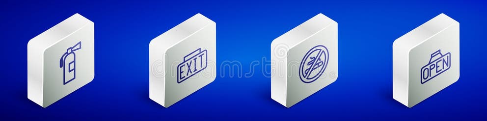 Set Isometric Line Fire Extinguisher, Exit Sign, No Smoking and Hanging ...