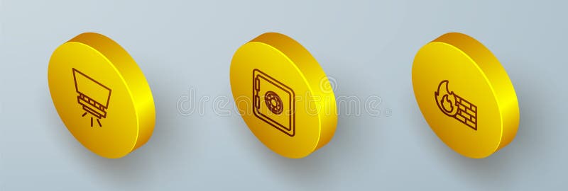 Set Isometric Line Fire Sprinkler System, Safe and Firewall, Security ...