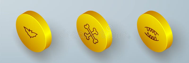 Set Isometric Line Flying Bat, Crossed Bones and Vampire Teeth Icon ...