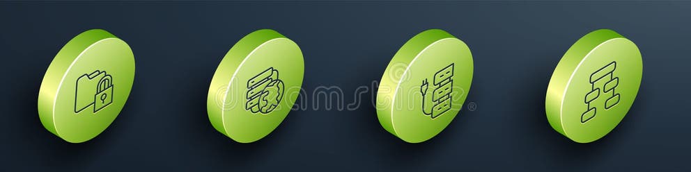 Set Isometric Line Folder and Lock, Network Cloud Connection, Server ...