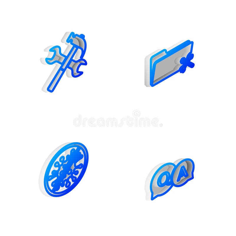 Set Isometric Line Folder Service, Crossed Hammer and Wrench, Stop ... Set Isometric Line Folder Service, Crossed Hammer and Wrench, Stop ...