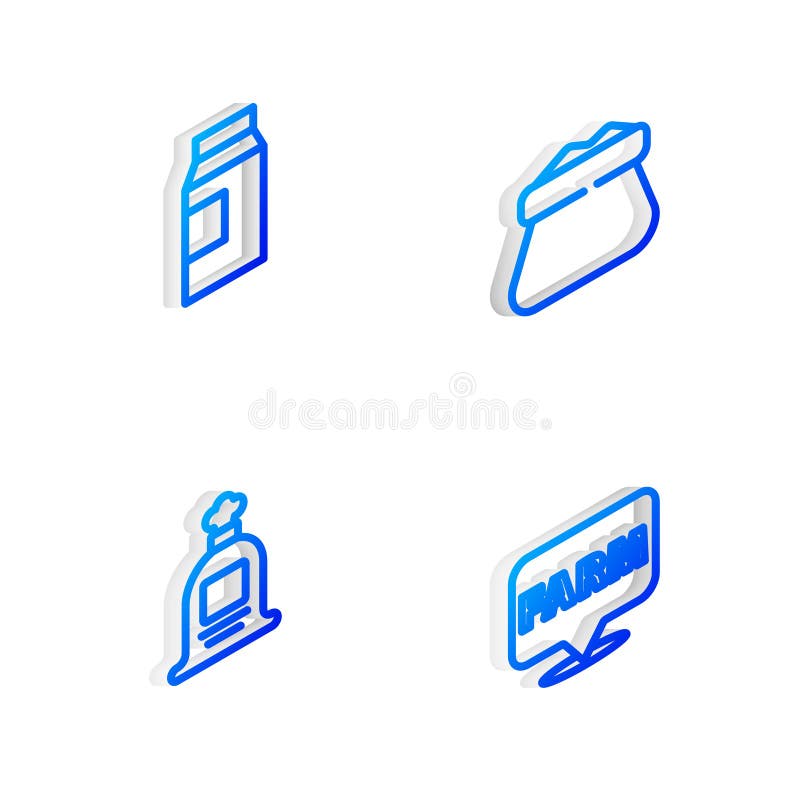 Set Isometric Line Full Sack, Paper Package for Milk, and Location Farm ...
