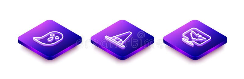 Set Isometric Line Ghost, Witch Hat and Flying Bat Icon. Vector Stock ...