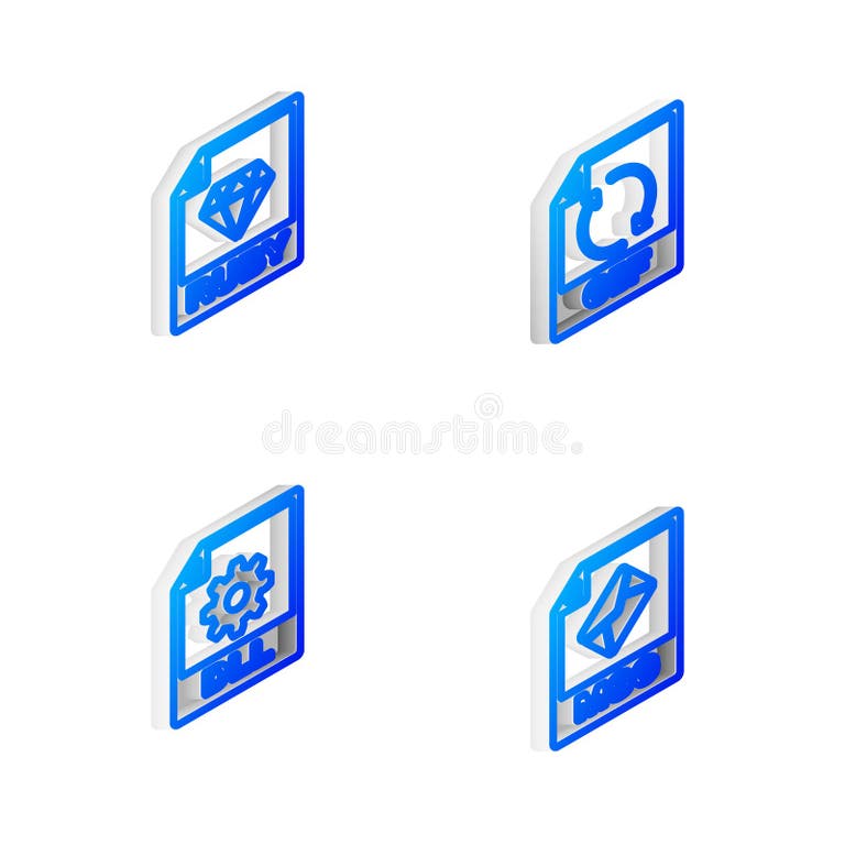 Set Isometric Line GIF File Document, RUBY, DLL and MSG Icon. Vector Stock Vector - Illustration ...