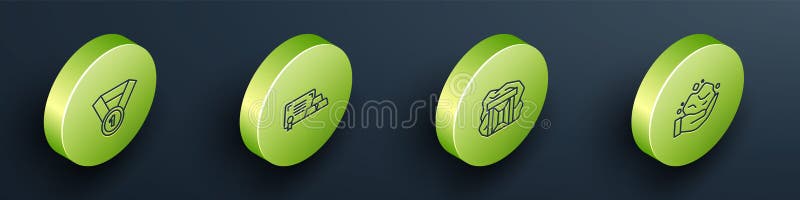 Set Isometric Line Gold Medal, Bars with Certificate, Mine and Nugget ...