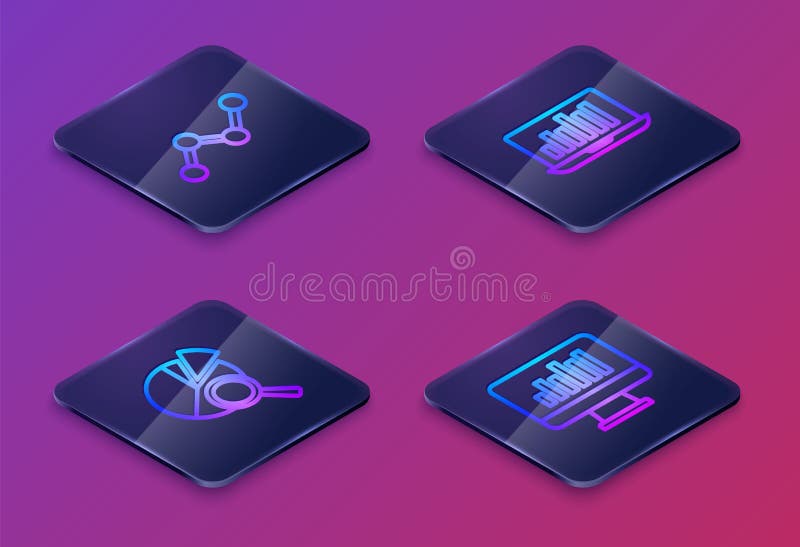 Set Isometric Line Graph Chart Infographic, Search Data Analysis ...