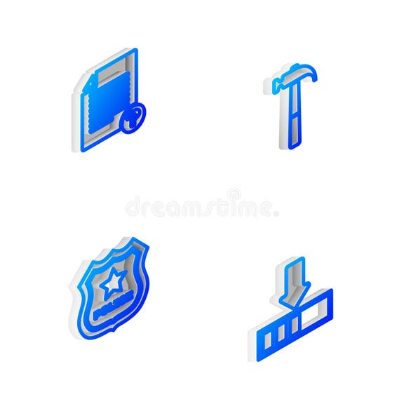 Set Isometric Line Hammer, Unknown Document, Police Badge and Loading Icon. Vector Stock Vector ...