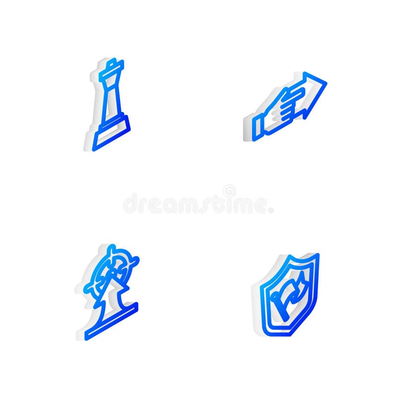 Set Isometric Line Hand with Pointing Finger, Chess, Target and Shield ...