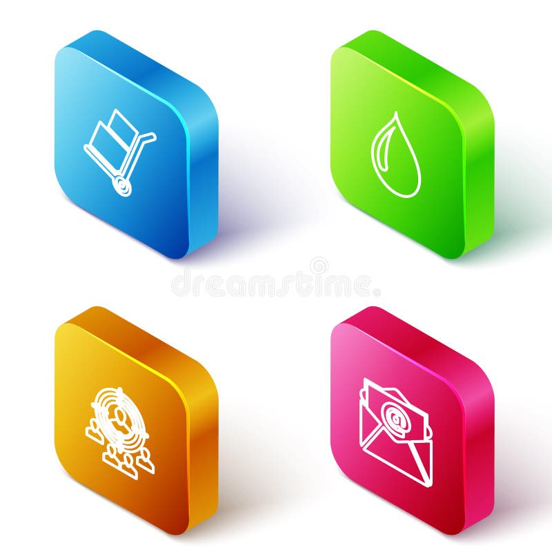 Set Isometric Line Hand Truck and Boxes, Water Drop, Marketing Target ...