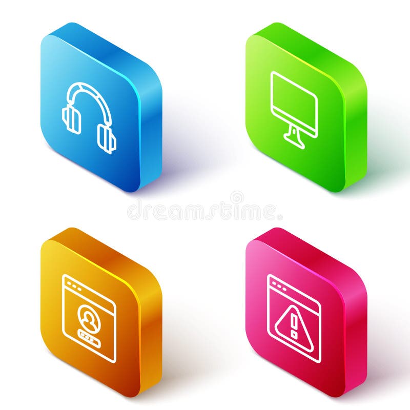 Set Isometric Line Headphones, Computer Monitor Screen, Create Account ... Set Isometric Line Headphones, Computer Monitor Screen, Create Account ...