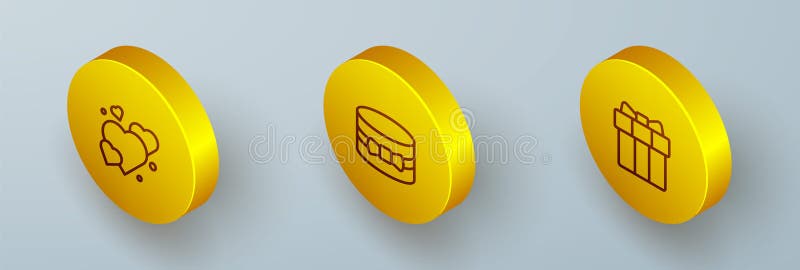 Set Isometric Line Heart, Gift Box and Heart and Icon. Vector Stock ...