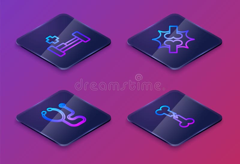 Set Isometric Line Hospital Bed, Stethoscope, Joint Pain, Knee Pain and ...