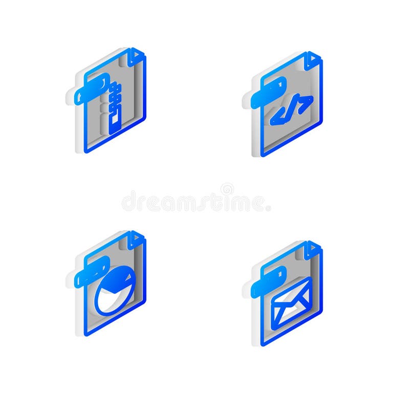 Set Isometric Line HTML File Document, ZIP, PPT and EML Icon. Vector ...