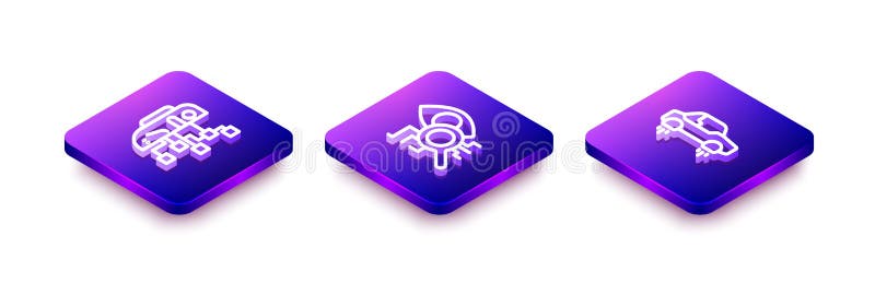 Set Isometric Line Humanoid Robot, Eye Scan and Fantastic Flying Car ...