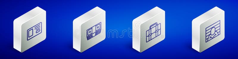 Set Isometric Line Identification Badge, Bribe Money Cash, Briefcase ... Set Isometric Line Identification Badge, Bribe Money Cash, Briefcase ...