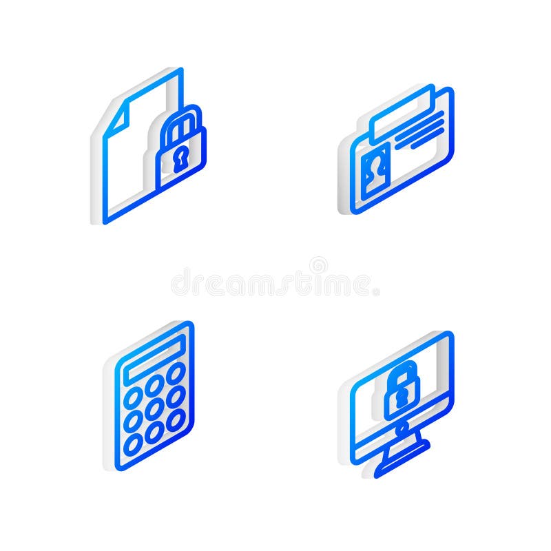 Set Isometric Line Identification Badge, Document and Lock, Password ... Set Isometric Line Identification Badge, Document and Lock, Password ...
