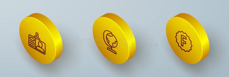 Set Isometric Line Identification Badge, Earth Globe and Exam Paper ... Set Isometric Line Identification Badge, Earth Globe and Exam Paper ...