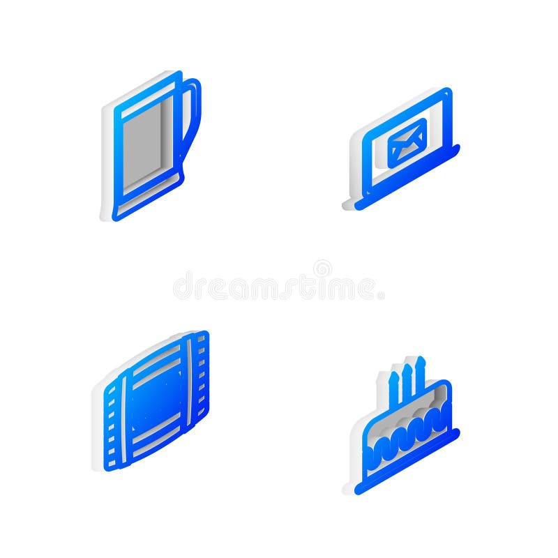 Set Isometric Line Laptop with Envelope, Glass of Beer, Wooden Barrel ... Set Isometric Line Laptop with Envelope, Glass of Beer, Wooden Barrel ...