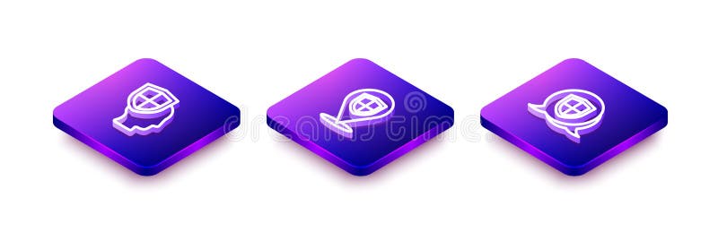 Set Isometric Line Life Insurance with Shield, Location and Shield Icon ...