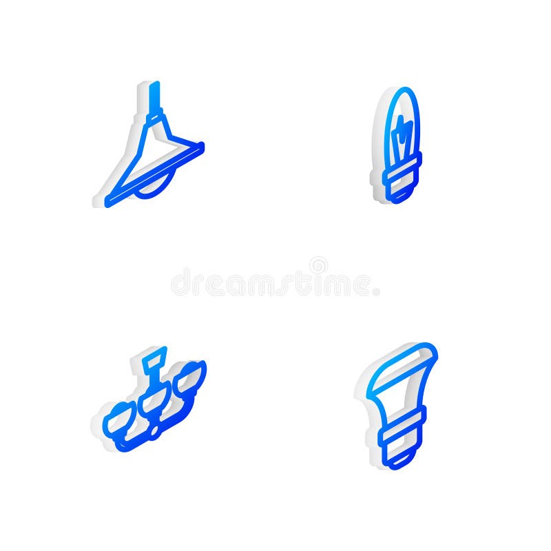 Set Isometric Line Light Bulb, Chandelier, and LED Light Icon. Vector ...