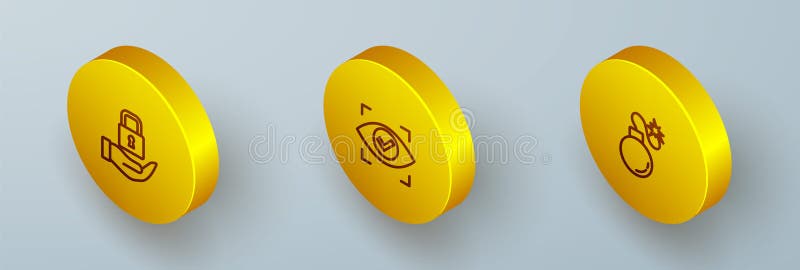Set Isometric Line Lock, Eye Scan and Bomb Icon. Vector Stock Vector ... Set Isometric Line Lock, Eye Scan and Bomb Icon. Vector Stock Vector ...