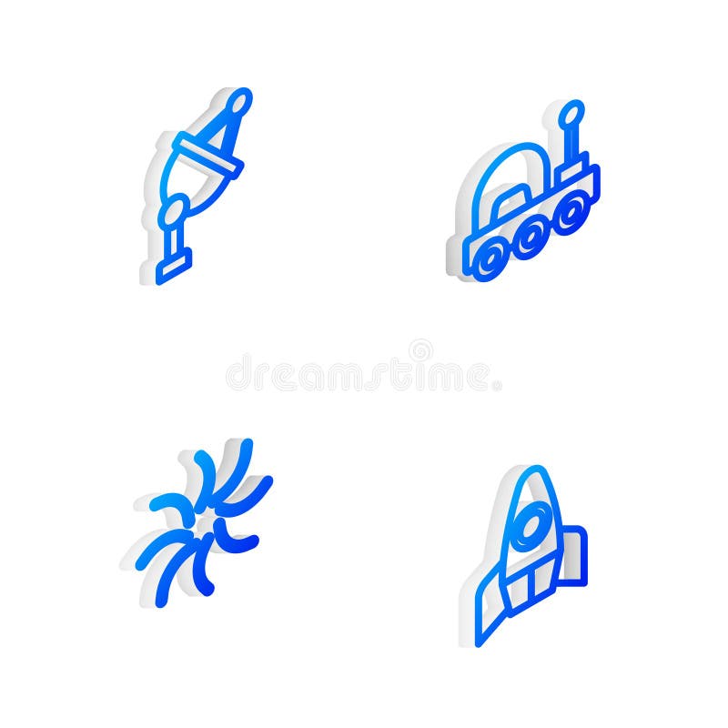 Set Isometric Line Mars Rover, Satellite Dish, Black Hole and Rocket ...