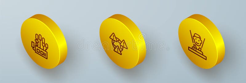 Set Isometric Line Mechanical Robot Hand, Earth with Exclamation Mark ... Set Isometric Line Mechanical Robot Hand, Earth with Exclamation Mark ...