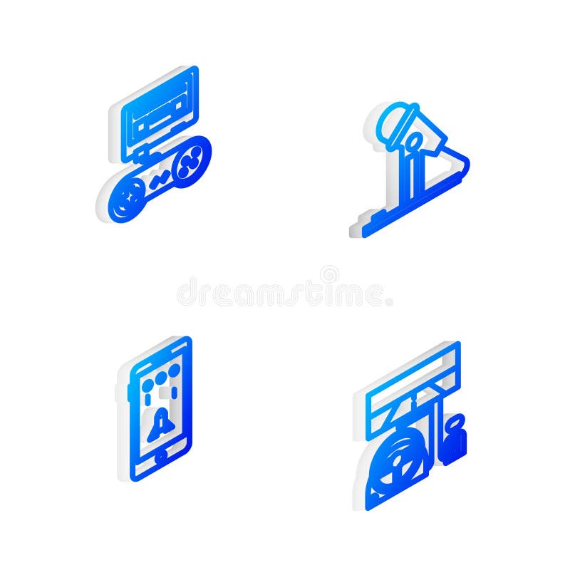 Set Isometric Line Microphone, Game Console with Joystick, Mobile and ...