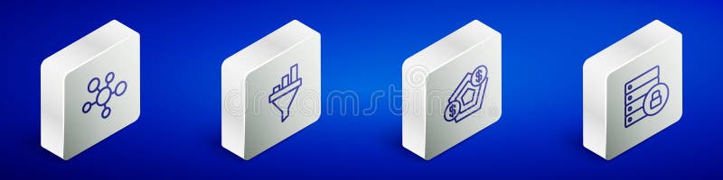 Set Isometric Line Mind Map Infographic, Sales Funnel with Chart ...