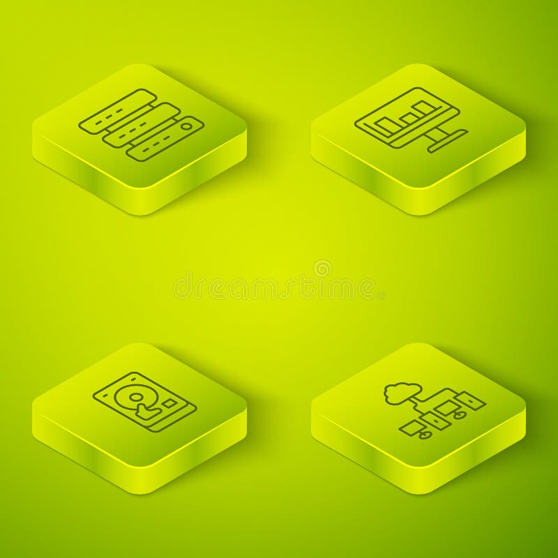 Set Isometric Line Monitor with Graph Chart, Hard Disk Drive HDD ... Set Isometric Line Monitor with Graph Chart, Hard Disk Drive HDD ...