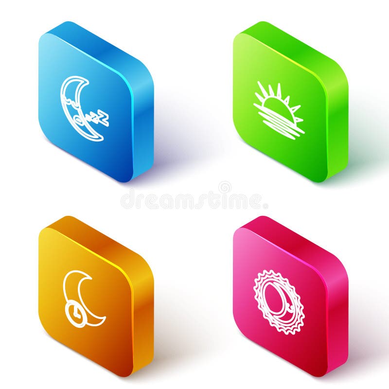 Set Isometric Line Moon Icon, Sunset, Sleeping Moon and Eclipse of the ...