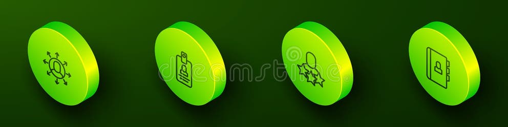 Set Isometric Line Multitasking Manager Working, Identification Badge ...