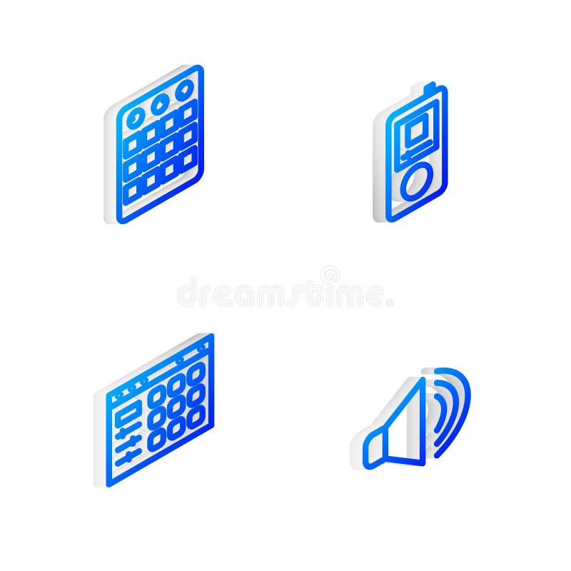 Set Isometric Line Music Player, Drum Machine, and Speaker Volume Icon ...