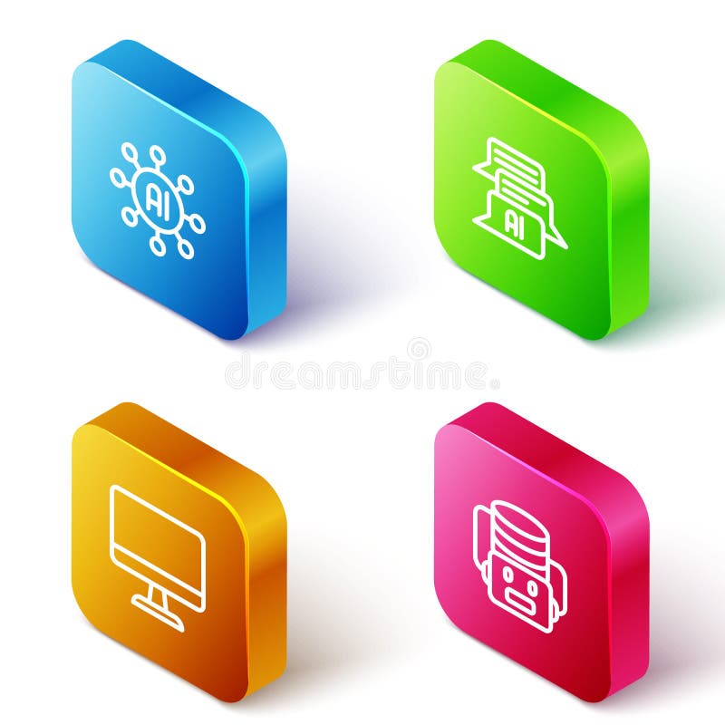 Set Isometric Line Neural Network, Chat Bot, Computer Monitor and ... Set Isometric Line Neural Network, Chat Bot, Computer Monitor and ...