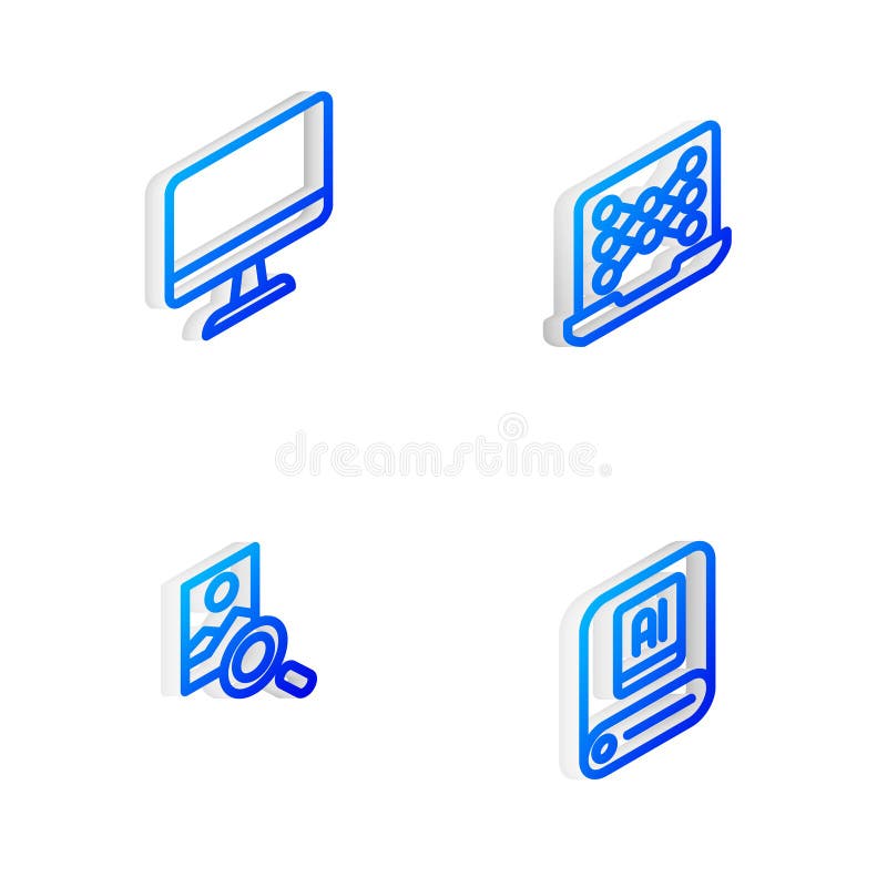 Set Isometric Line Neural Network, Computer Monitor, Photo Retouching ... Set Isometric Line Neural Network, Computer Monitor, Photo Retouching ...